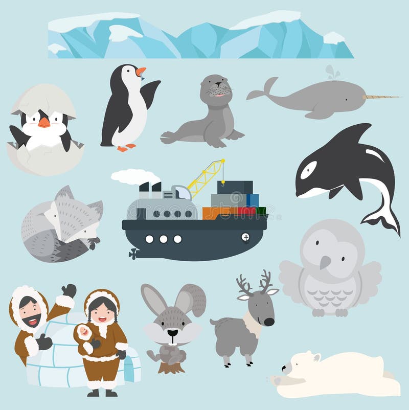Arctic Cartoon Flat Style Character Illustration Set Stock Vector ...