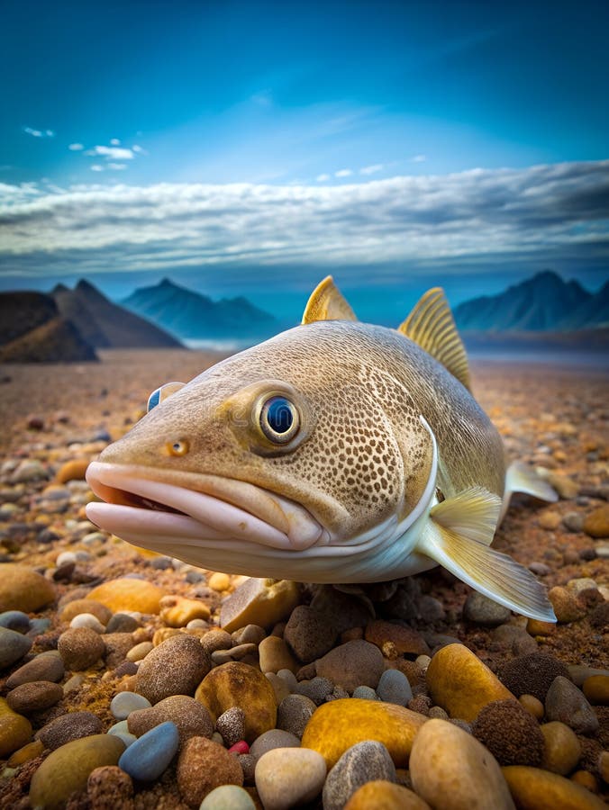 Arctic Cod Fish Sits Desert Stock Illustration - Illustration of ...