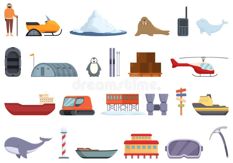 Arctic Exploration Icons Set Cartoon . Ice Pole Stock Illustration ...