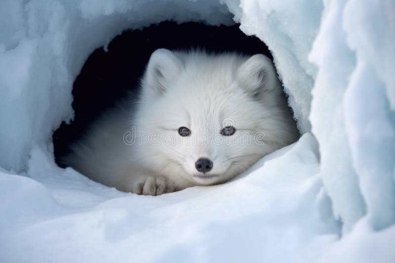 Arctic Fox Curled Up in Snow-covered Den Stock Illustration ...
