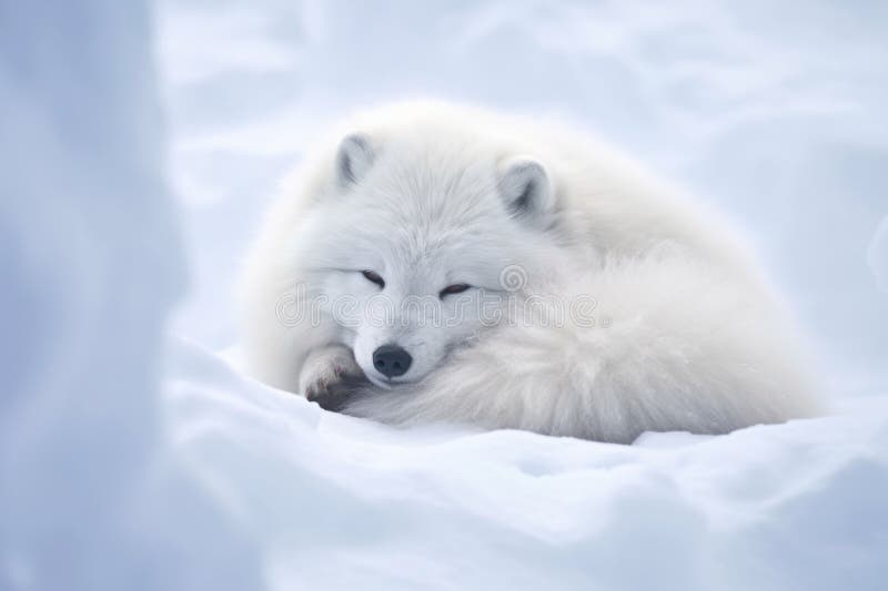 Arctic Fox Curled Up in Snowy Landscape Stock Illustration ...