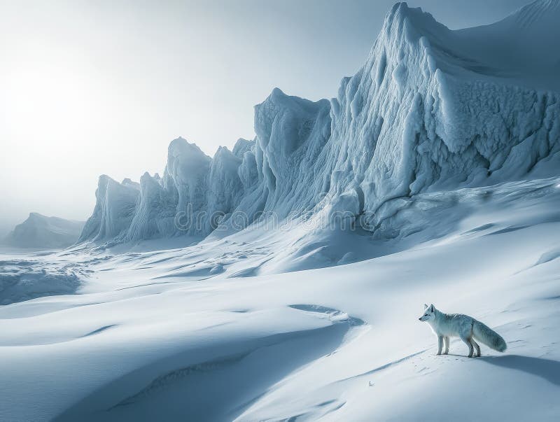 Arctic Fox Exploring Dramatic Ice Cliffs Stock Photo - Image of ...