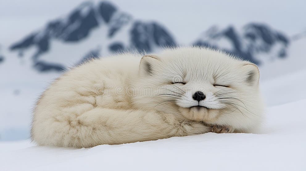 Arctic fox napping in snow stock illustration. Illustration of weather ...