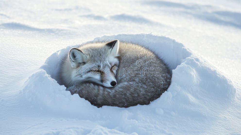 Arctic Fox Napping in a Snow Drift Stock Illustration - Illustration of ...