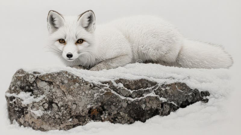 Arctic Fox Resting on Snowy Rock in Winter Stock Illustration ...