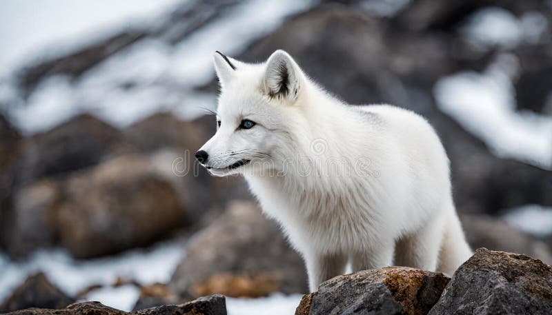 An Arctic Fox on the Snow. Beautiful Animal on Snow Stock Illustration ...