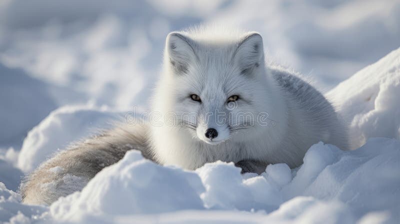 Arctic Fox in Snow Habitat, Winter Landscape Stock Illustration ...