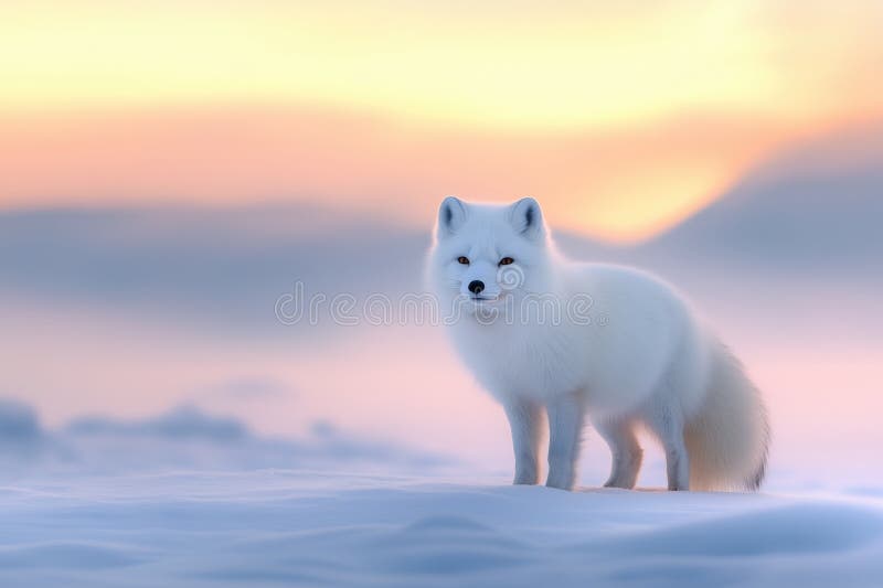 Arctic Fox in the Snowy Beautiful Dawn Landscape Stock Illustration ...