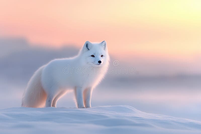 Arctic Fox in the Snowy Tundra at Sunset Stock Illustration ...