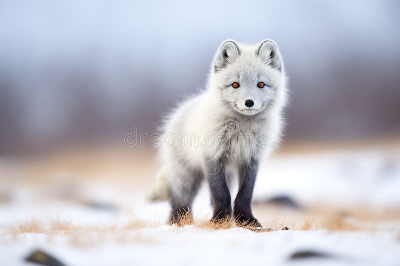 Arctic Fox Standing Alert on Frosty Ground Stock Image - Image of ...