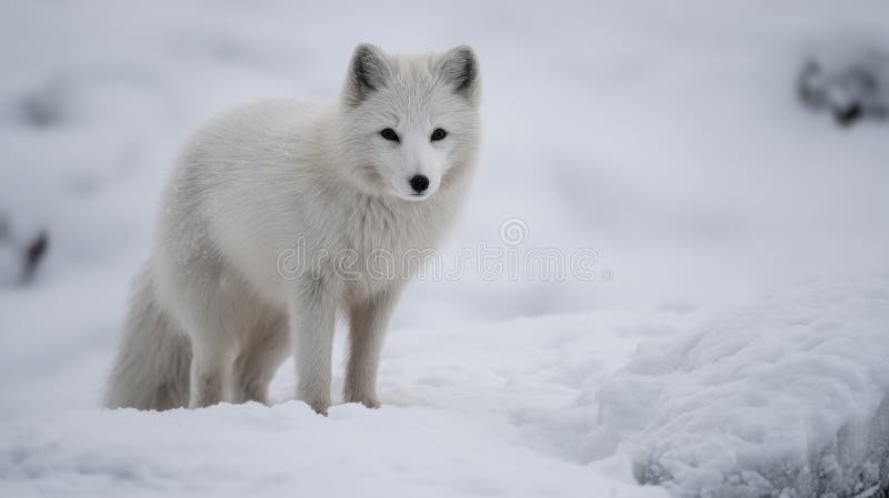 Arctic Fox Standing on Snow in Winter Landscape Stock Illustration ...