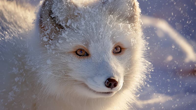 An Arctic Fox with a Thick White Coat Stands in a Snowy Field As ...