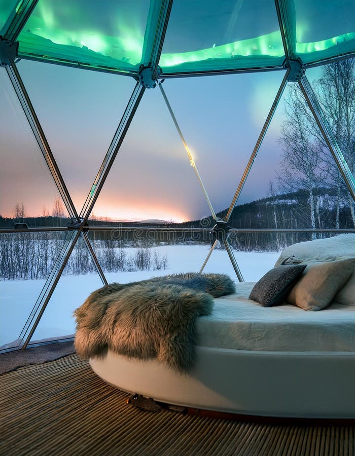 Arctic Glass Igloo Under Northern Lights Stock Image - Image of ...