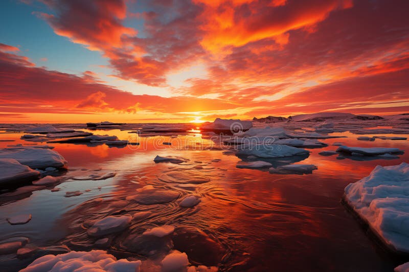 Arctic Glow a Breathtaking Sunset in the Far North Stock Illustration ...