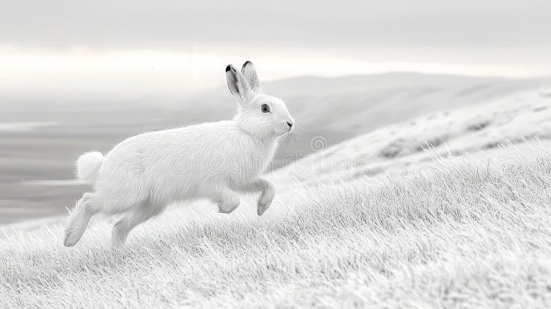 Arctic Hare Running on Snowy Hillside Stock Image - Image of running ...