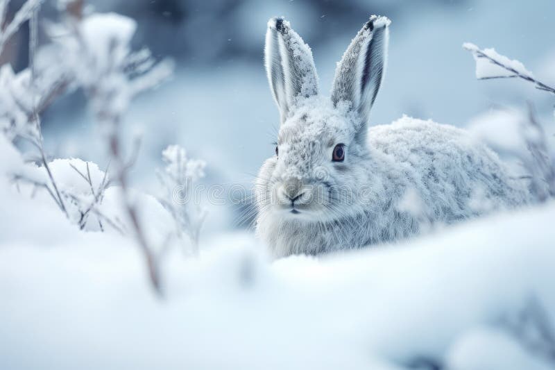 Arctic Hare in Snow Snowy Lagomorph Stock Illustration - Illustration ...