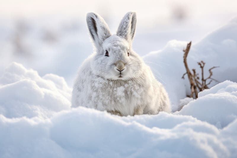 Arctic Hare in Snow Snowy Lagomorph Stock Illustration - Illustration ...