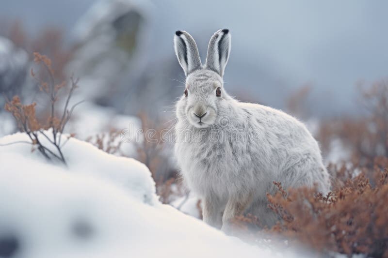 Arctic Hare in Snow Snowy Lagomorph Stock Illustration - Illustration ...