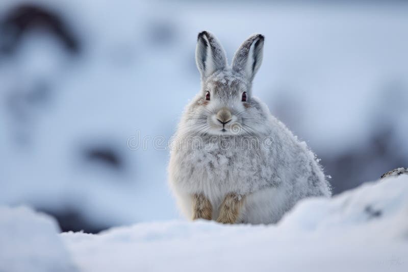 Arctic Hare in Snow Snowy Lagomorph Stock Illustration - Illustration ...