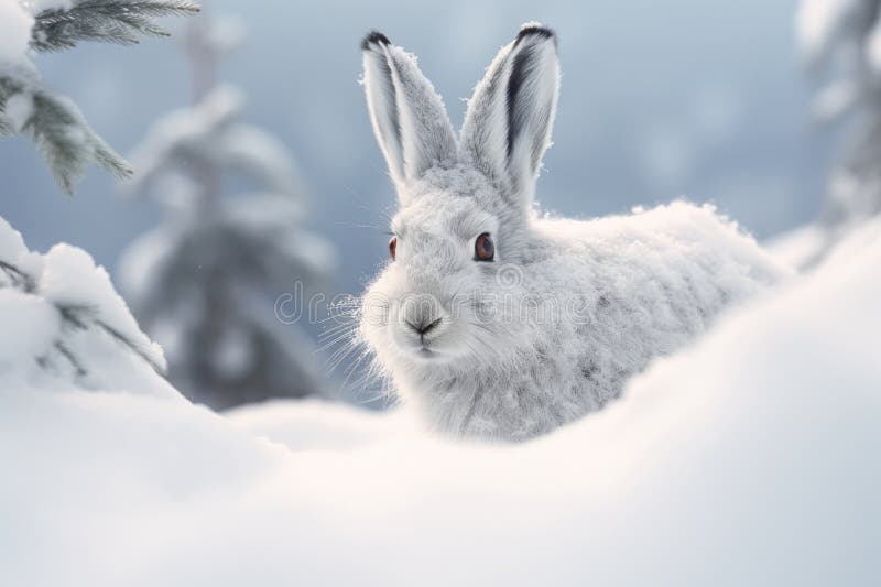 Arctic Hare in Snow Snowy Lagomorph Stock Illustration - Illustration ...