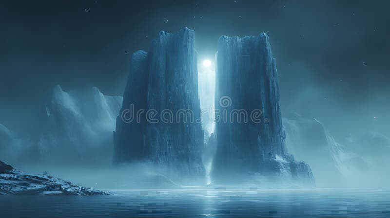 Arctic Ice Cliffs Moonlit Night Landscape Fantasy Game Background Stock ...