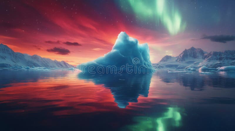 Arctic Iceberg at Night with Aurora Borealis Stock Illustration ...
