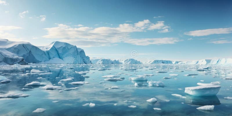 Arctic Landscape with Blue Sky and Icebergs. Stock Image - Image of ...