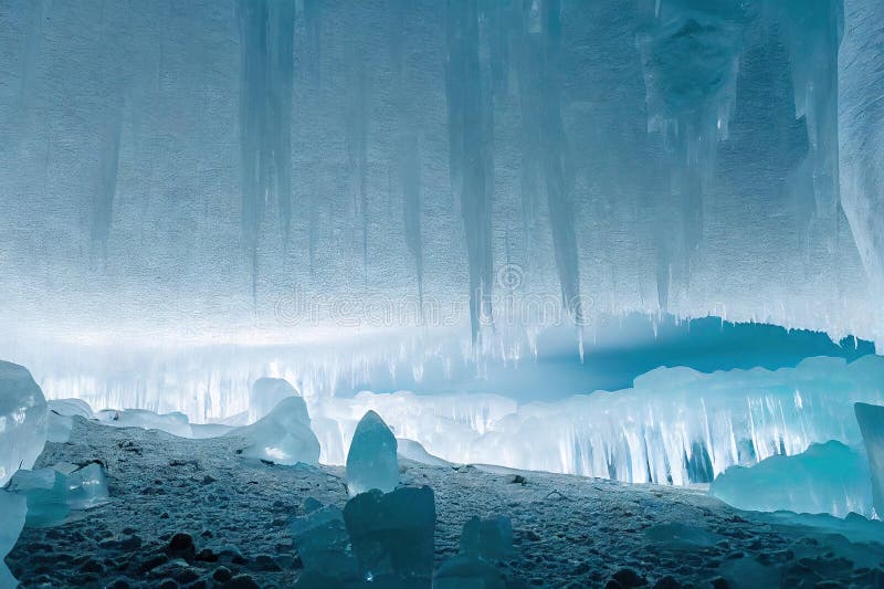 Arctic Landscape Ice Cave with Snow Icicles. Stock Illustration ...