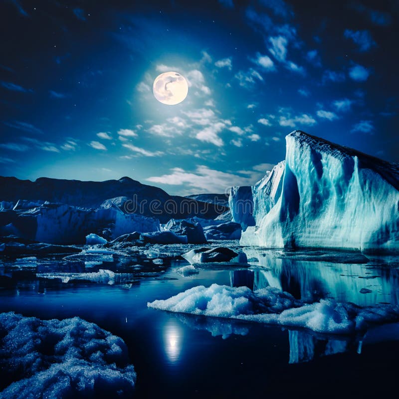 Arctic Landscape Iceberg at Night Greenland, Generative AI Stock ...