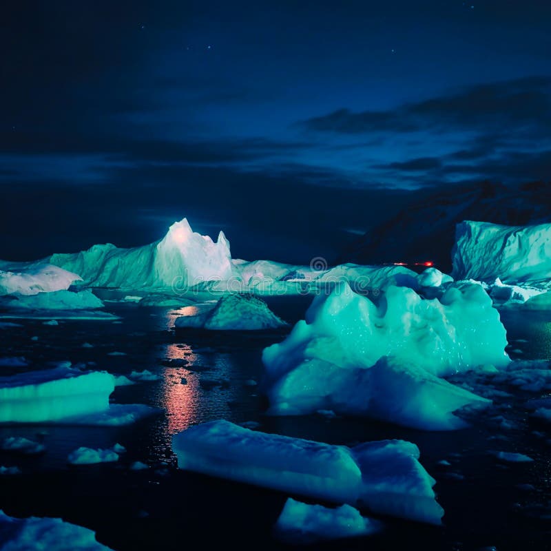 Arctic Landscape Iceberg at Night Greenland, Generative AI Stock ...