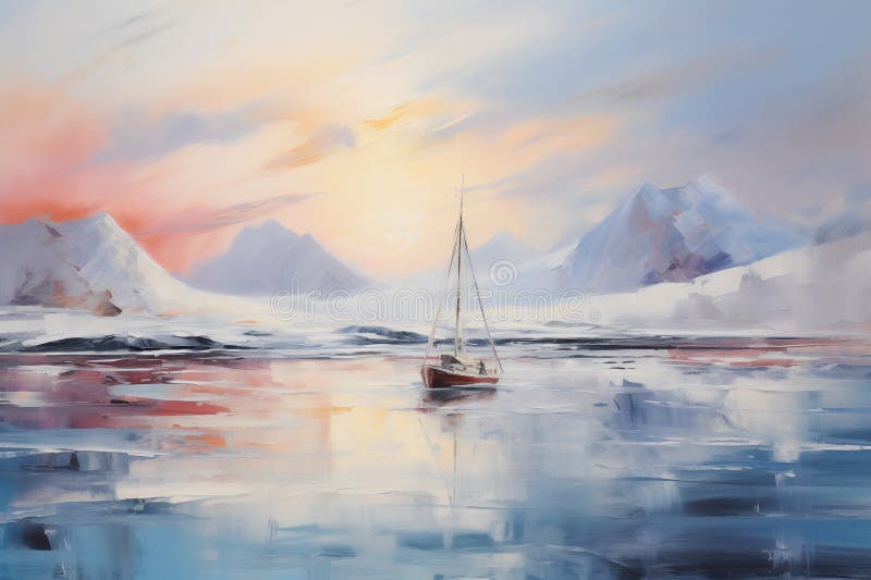 Arctic Landscape. Impressionism Style Oil Painting Stock Illustration ...