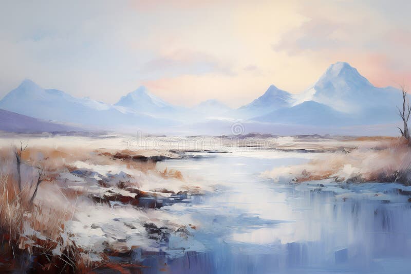 Arctic Landscape. Impressionism Style Oil Painting Stock Illustration ...