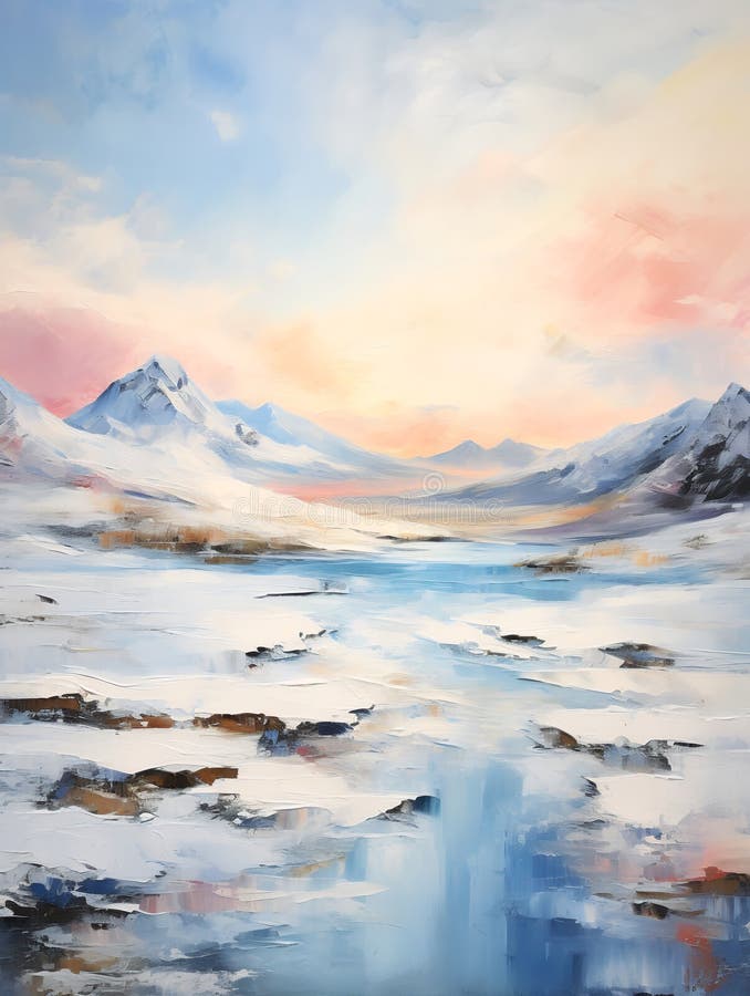 Arctic Landscape. Impressionism Style Oil Painting Stock Illustration ...