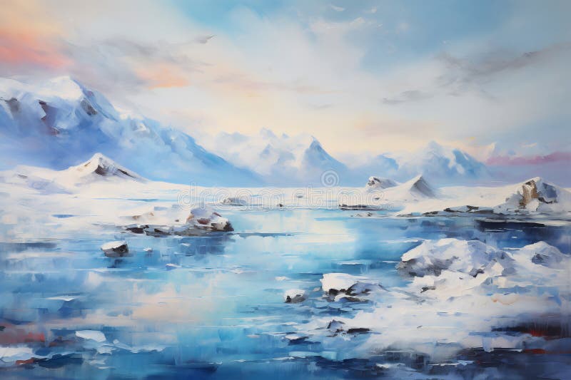 Arctic Landscape. Impressionism Style Oil Painting Stock Illustration ...