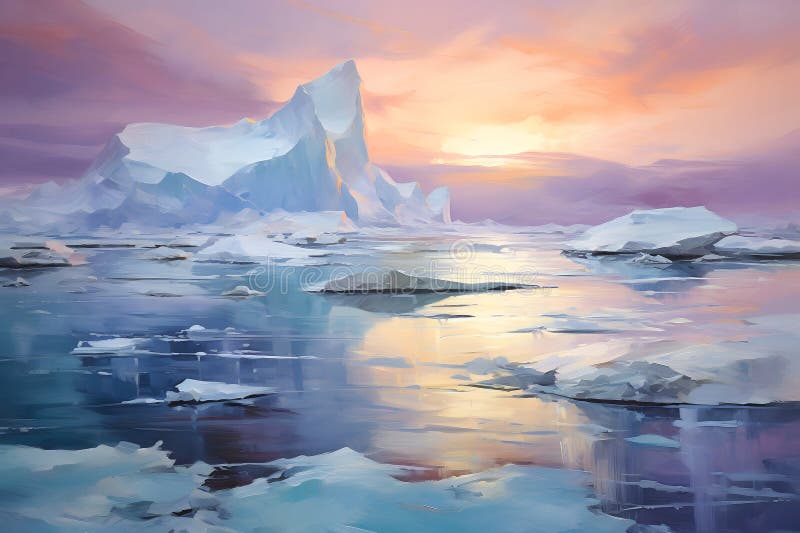 Arctic Landscape. Impressionism Style Oil Painting Stock Illustration ...