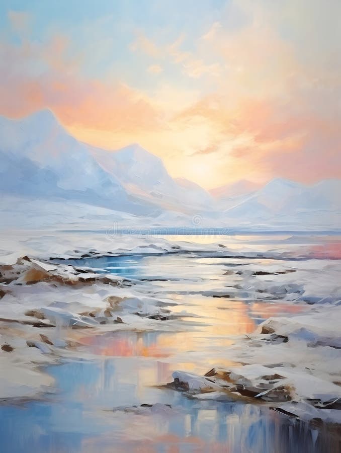 Arctic Landscape. Impressionism Style Oil Painting Stock Illustration ...