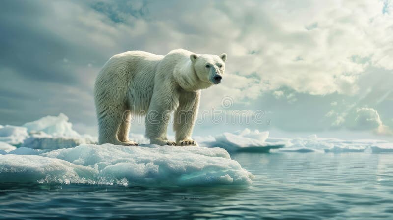 The Arctic Landscape through a Lifelike Image Featuring a White Bear in ...