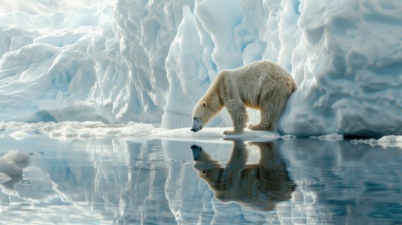 The Arctic Landscape through a Lifelike Image Featuring a White Bear in ...