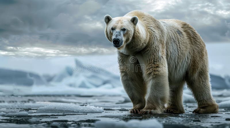 The Arctic Landscape through a Lifelike Image Featuring a White Bear in ...