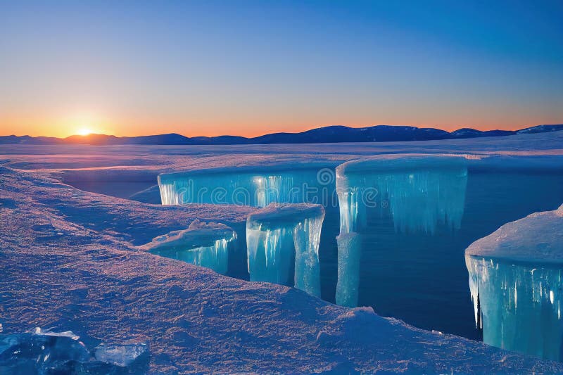 Arctic Landscape Morning Dawn in Ice Cave. Stock Illustration ...