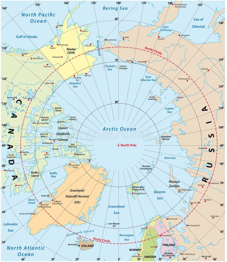Arctic Region Political Map Stock Vector - Illustration of polar ...