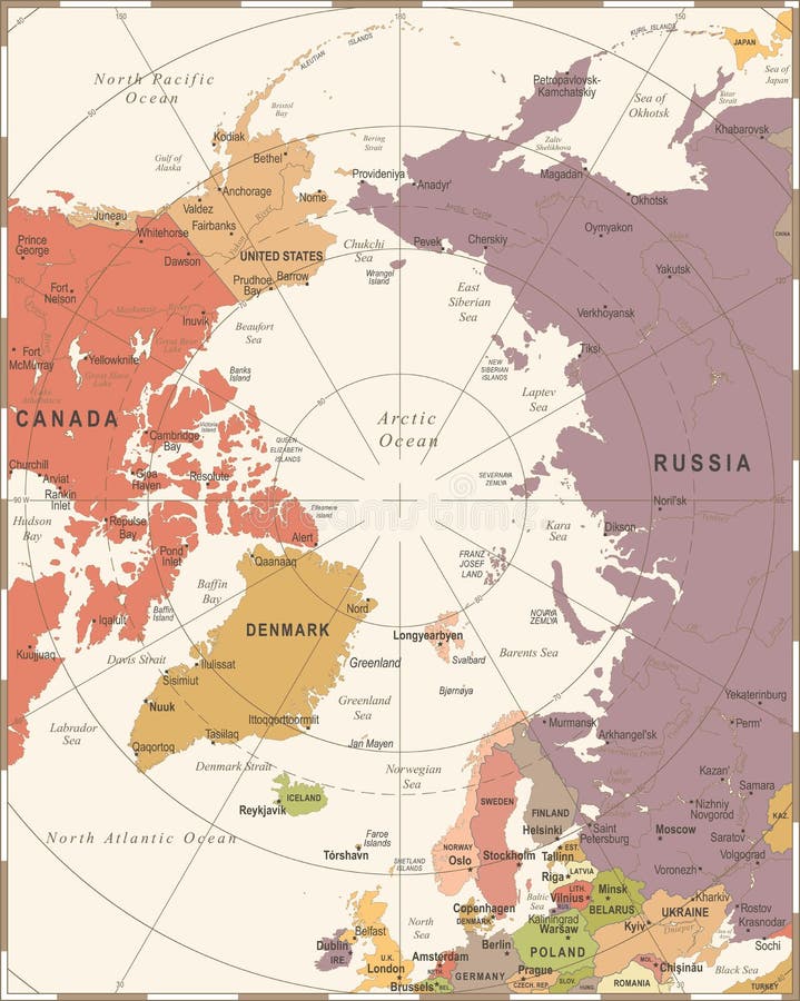 Arctic Map - Vintage Vector Illustration Stock Illustration ...
