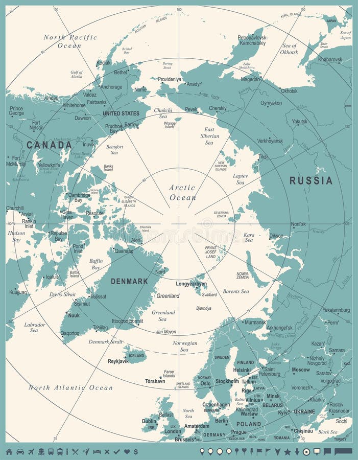 Arctic Map - Vintage Vector Illustration Stock Illustration ...