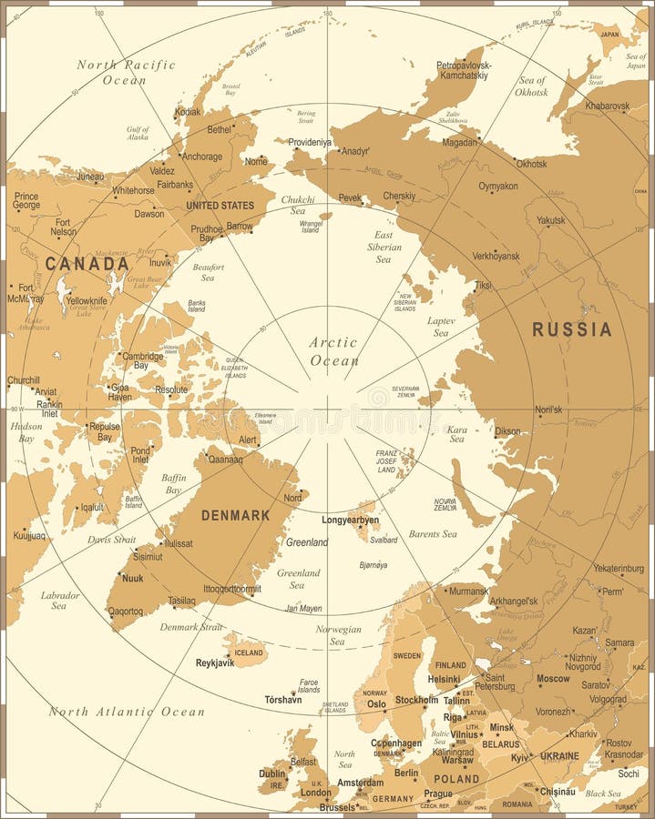 Arctic Map - Vintage Vector Illustration Stock Illustration ...