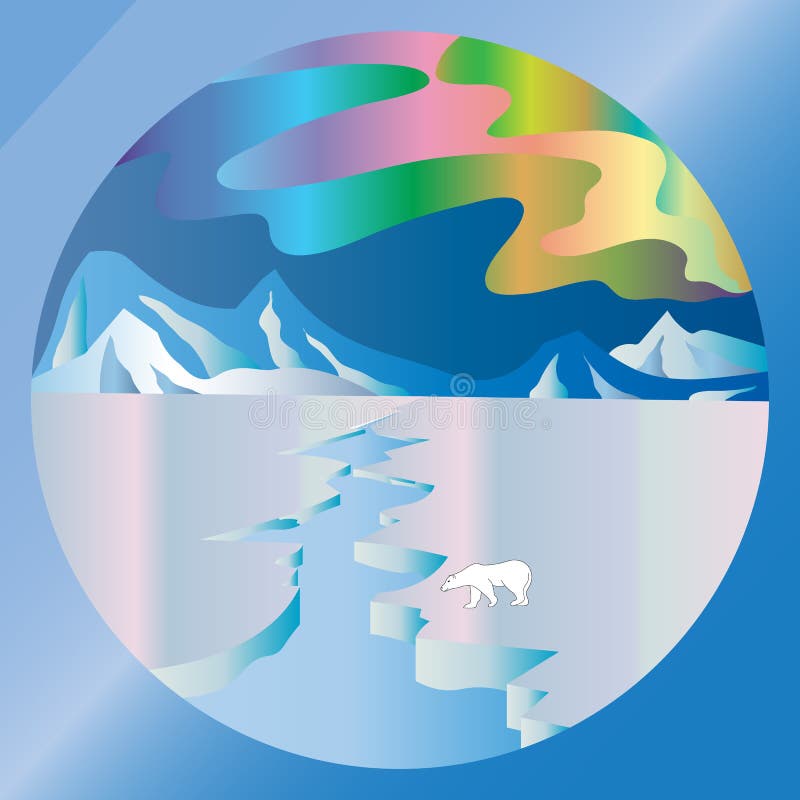 Arctic Mountain Pattern, Ice, Bear and Aurora Borealis Stock Vector ...