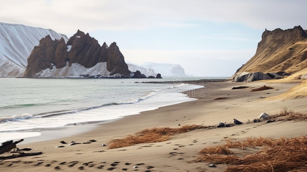 Arctic Oasis: a Cold and Detached Beach with Sandy Cliffs Stock ...