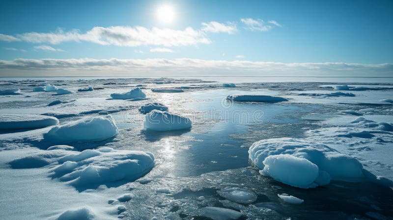Arctic Ocean Ice Floes Under a Bright Sun Stock Illustration ...