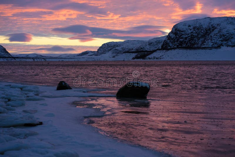 Arctic Ocean with Ice and at Sunset Stock Photo - Image of outdoors ...