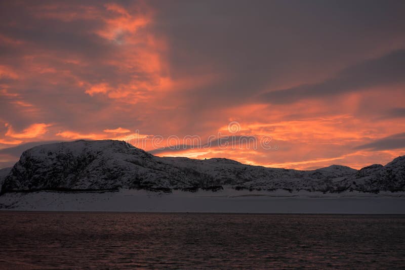 Arctic Ocean at Sunset in Winter Stock Photo - Image of north, harbor ...