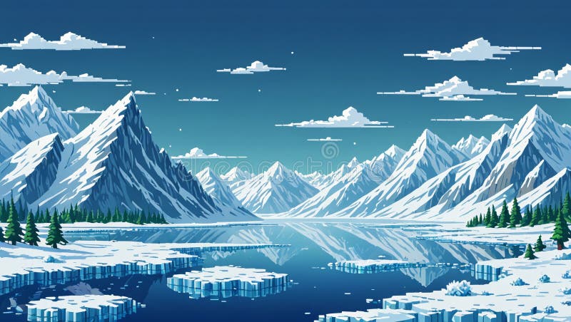Arctic Pixel Art Landscape with Icy Terrain Background Stock ...